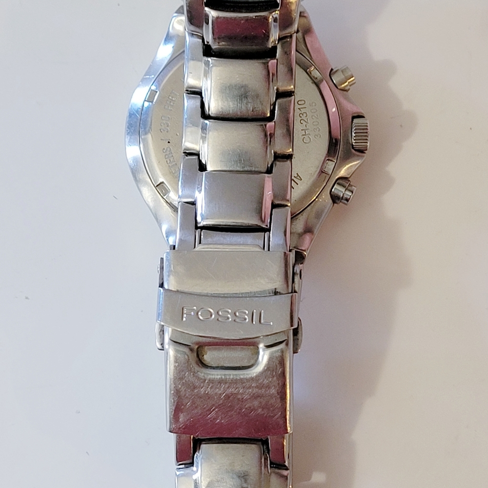 Fossil Blue Chronograph Stainless Watch New Battery Gem
